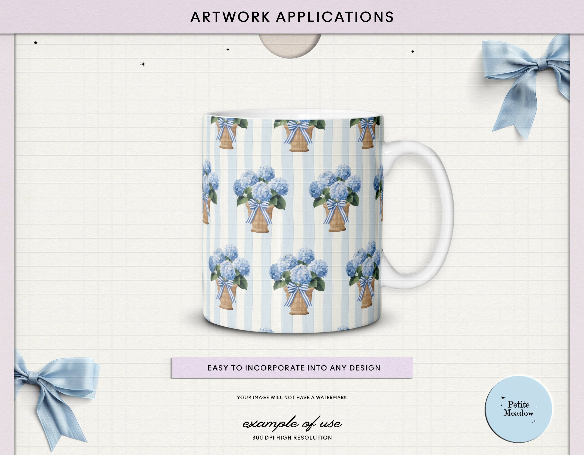 Watercolor Blue Hydrangea Seamless Pattern Preppy Repeating Pattern ...