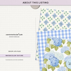 Watercolor Blue & White Floral Digital Paper Pack, Royal Blue Seamless ...
