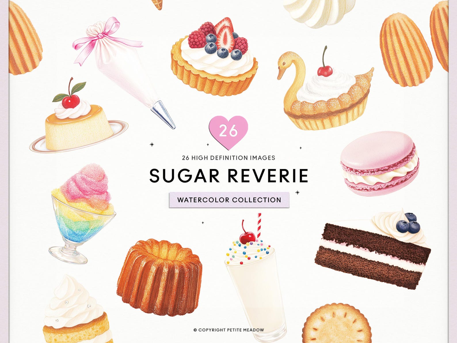 Watercolor Pastel Sweets Clipart Bundle: Watercolor Sweet Treats PNG ...