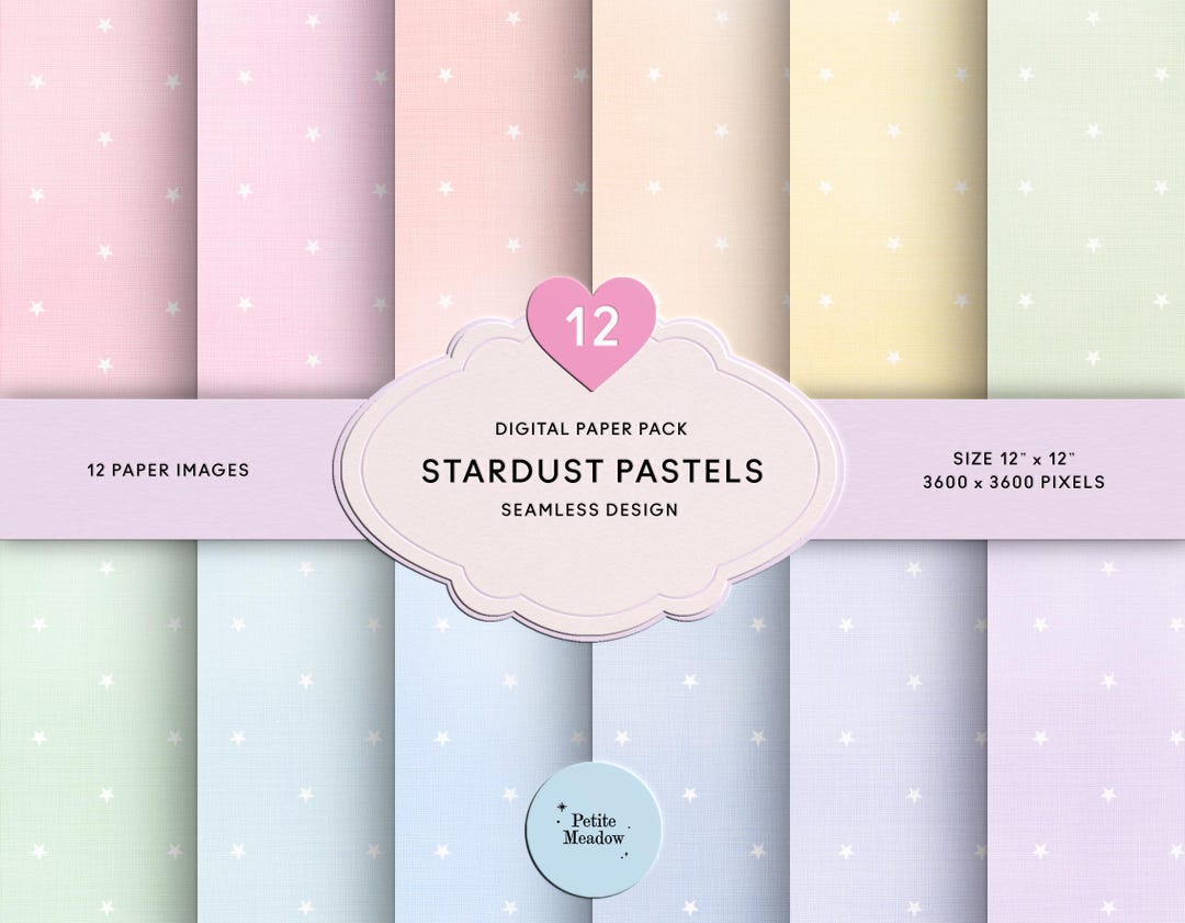 Rainbow Pastel Stars Digital Paper Pack, Soft Linen Texture Patterns ...