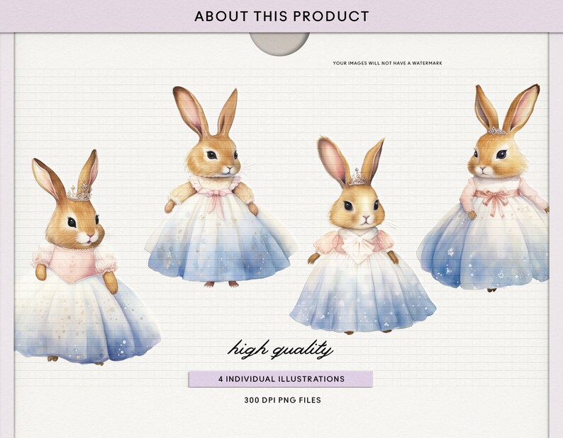Watercolor Princess Bunny Clipart Princessbunnies in Tutu - Etsy
