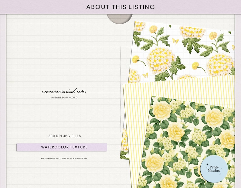 Watercolor Yellow Floral Digital Paper Seamless Shabby Chic Printable ...