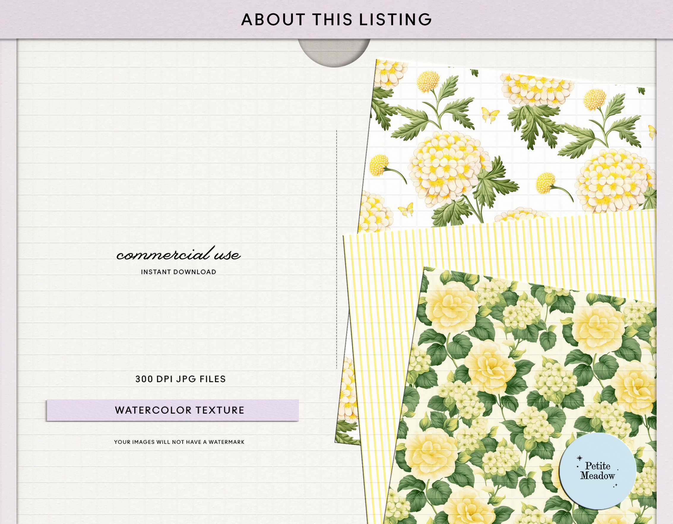 Watercolor Yellow Floral Digital Paper Seamless Shabby Chic Printable ...