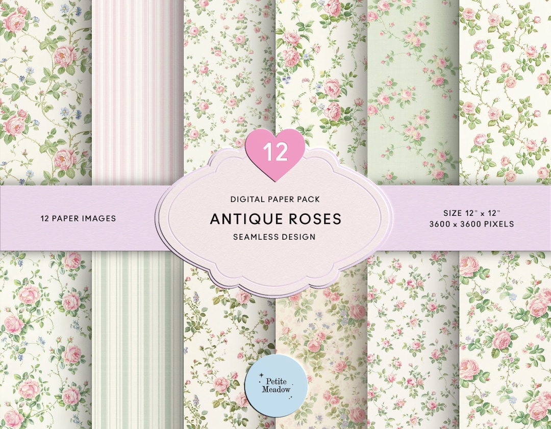 Vintage Watercolor Pink Roses Digital Paper Seamless Shabby Chic ...
