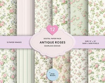 Vintage Watercolor Pink Roses Digital Paper Seamless Shabby Chic ...