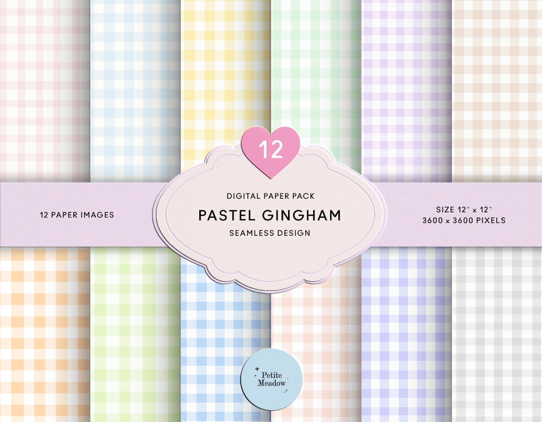 Pastel Gingham Digital Paper Seamless Shabby Chic Printable Paper Pack ...