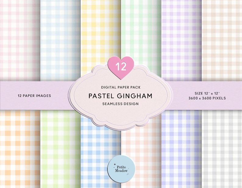 Pastel Gingham Digital Paper Seamless Shabby Chic Printable Paper Pack ...