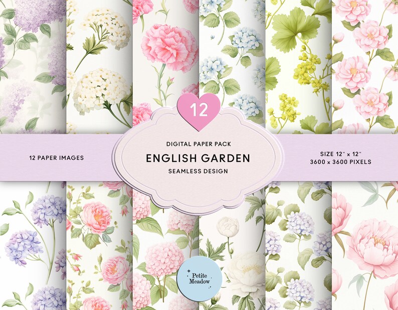 Vintage Watercolor Floral Digital Paper Seamless Shabby Chic English ...