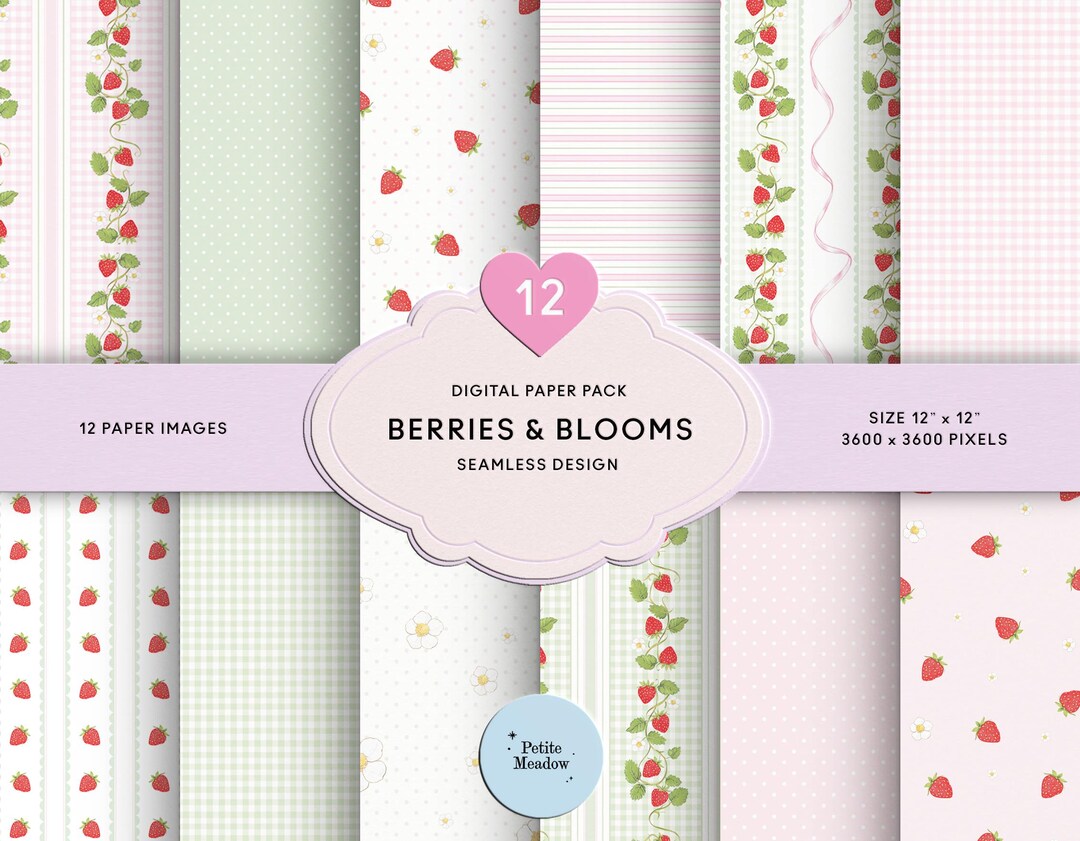 Papel digital con acuarela de fresas pastel, papel para imprimir sin ...