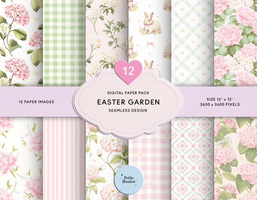 Watercolor Bunny Easter Digital Paper: Shabby Chic Floral (digital ...
