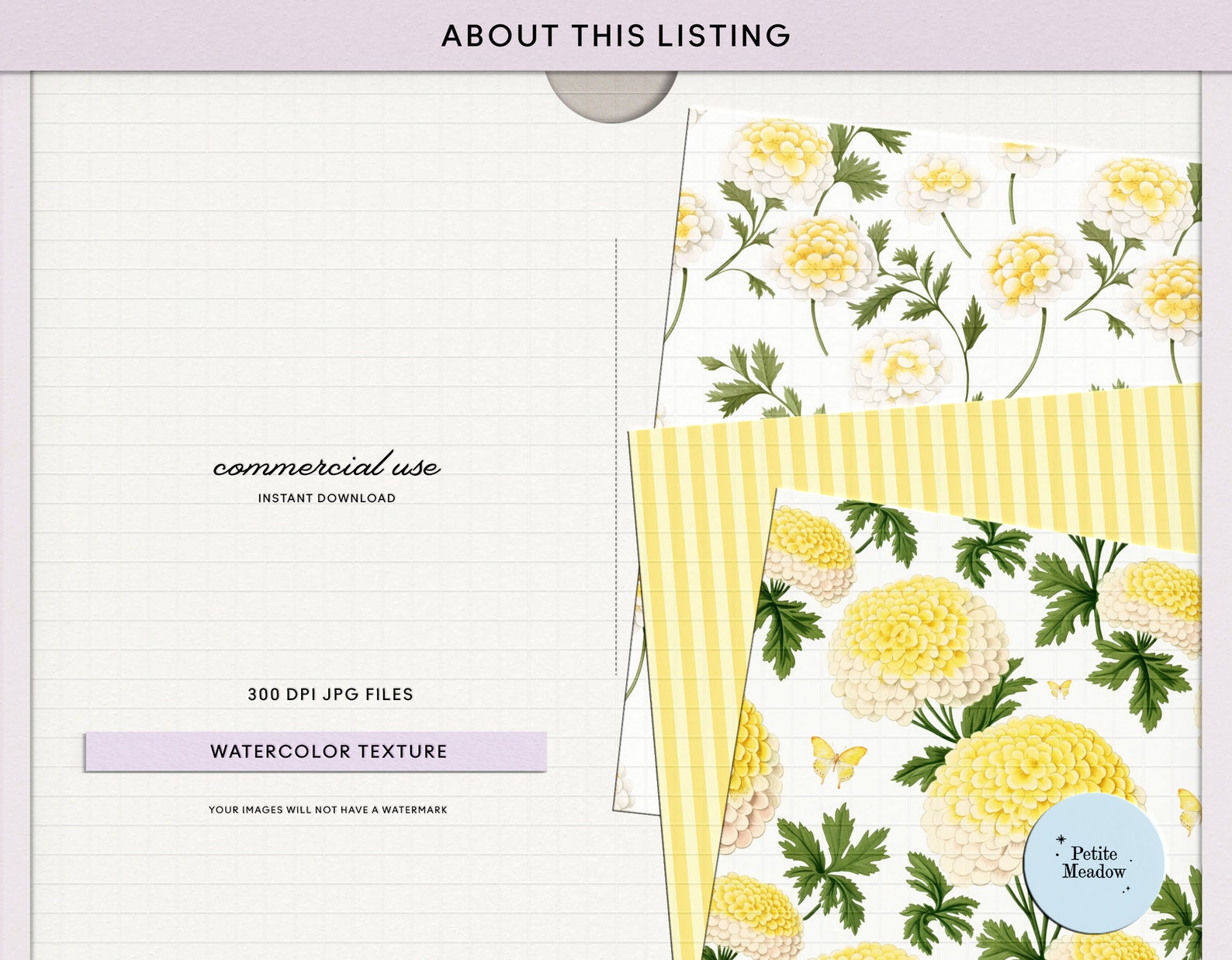 Watercolor Yellow Floral Digital Paper Seamless Shabby Chic Printable ...