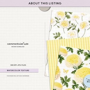 Watercolor Yellow Floral Digital Paper: Yellow Roses Seamless Pattern ...