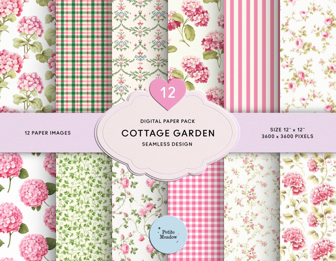 Watercolor Pink Floral Digital Paper Pack, Shabby Chic Roses and ...