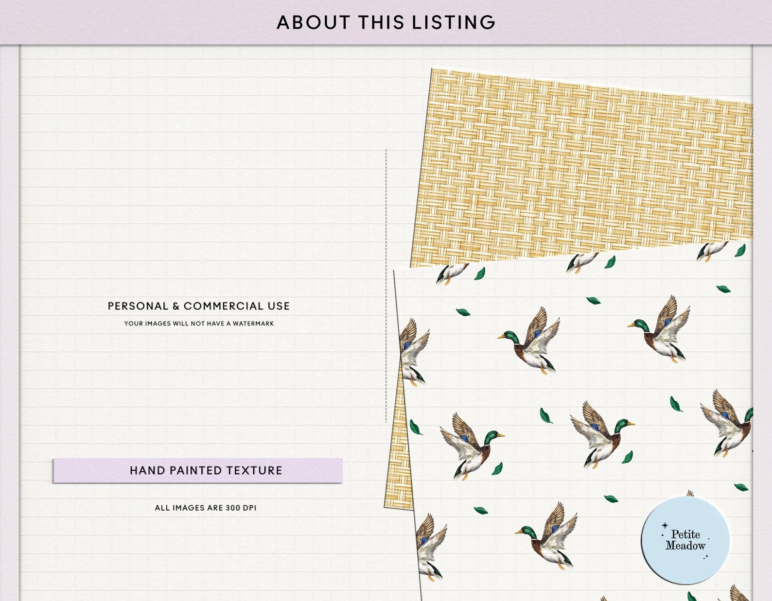 Watercolor Mallard Duck Digital Paper Pack, Countryside Ducks Seamless ...