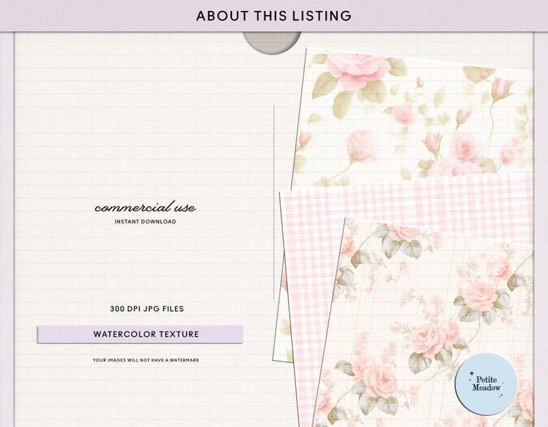 Watercolor Pastel Pink Roses Digital Paper Pack, Shabby Chic Ditsy ...