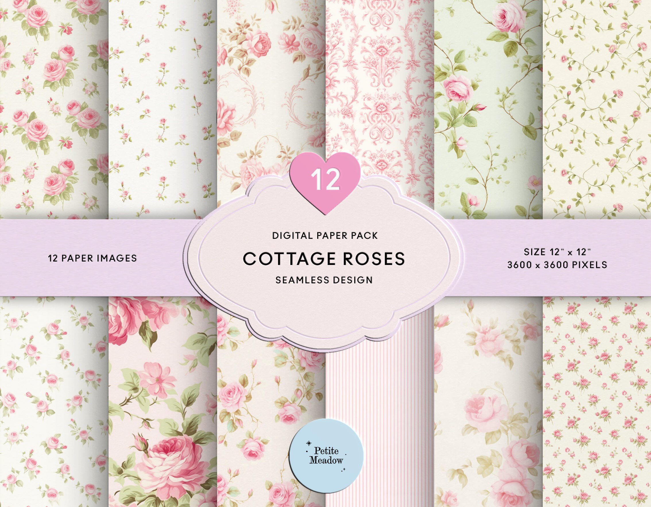 Vintage Watercolor Pink Roses Digital Paper Seamless Shabby Chic ...