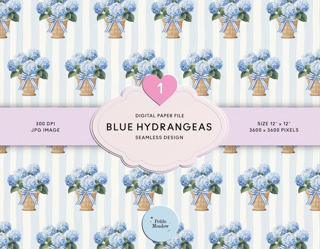 Watercolor Blue Hydrangea Seamless Pattern Preppy Repeating Pattern ...