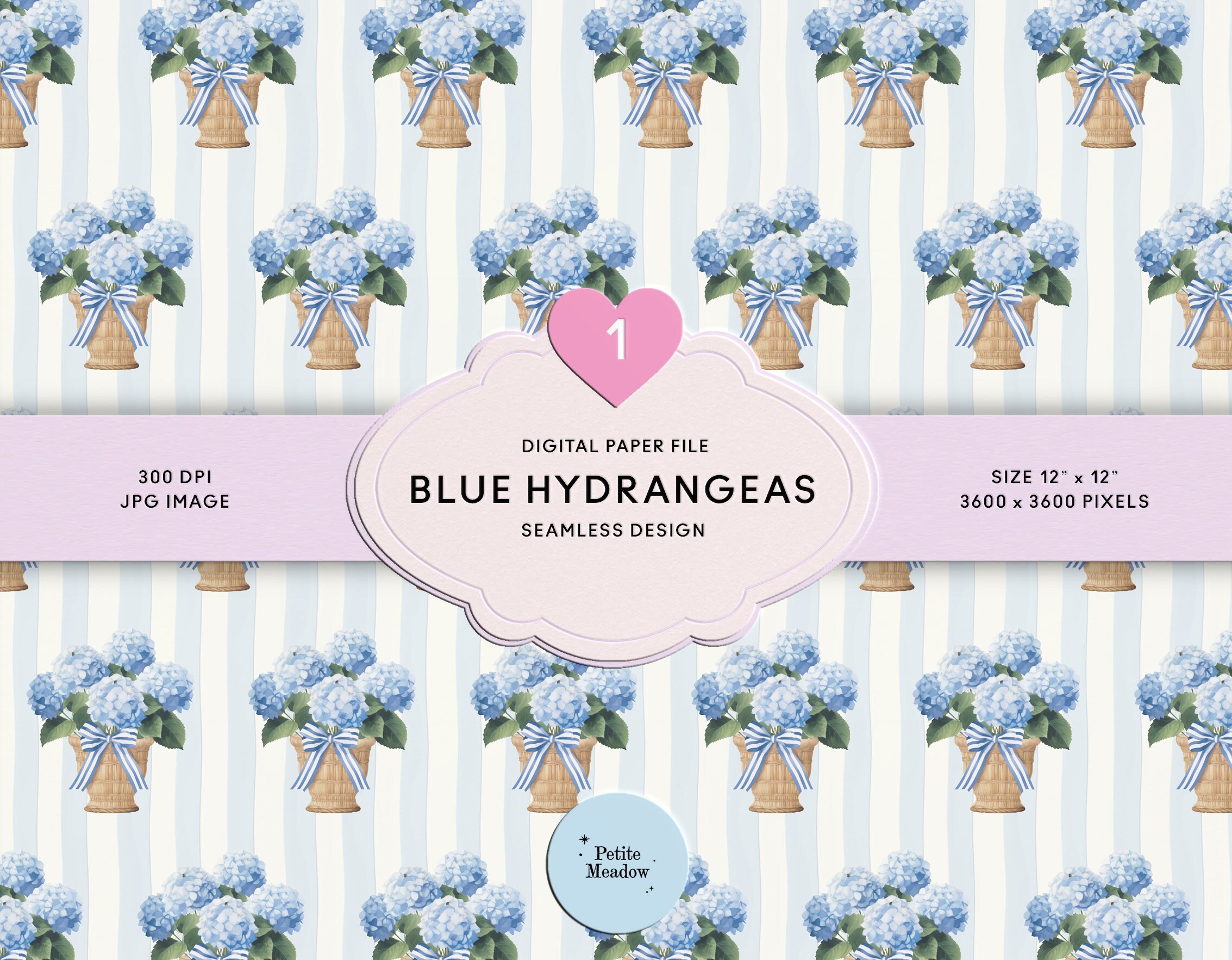 Watercolor Blue Hydrangea Seamless Pattern Preppy Repeating Pattern ...