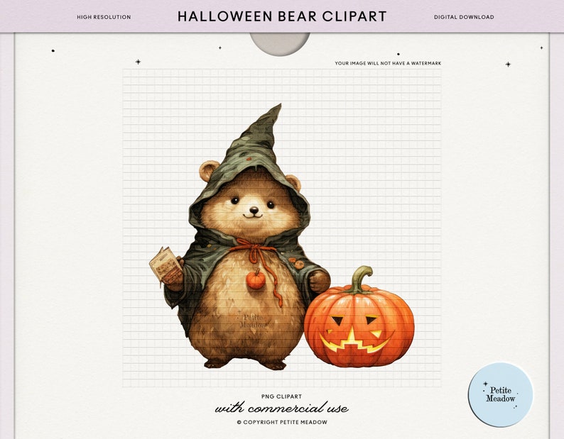 Cute Halloween Teddy Bear PNG Clipart Watercolor Instant Transparent ...