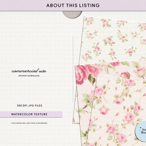 Vintage Watercolor Pink Roses Digital Paper Seamless Shabby Chic ...