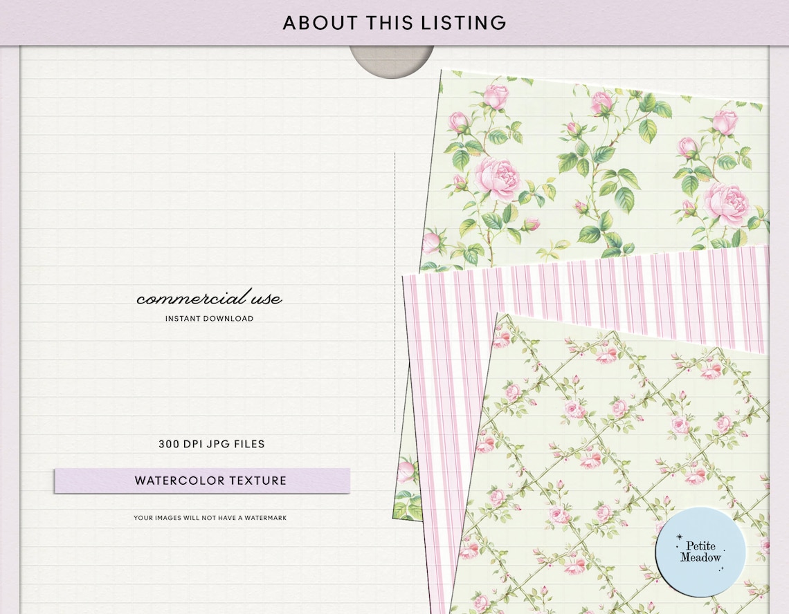 Vintage Watercolor Pink Roses Digital Paper Seamless Shabby Chic ...