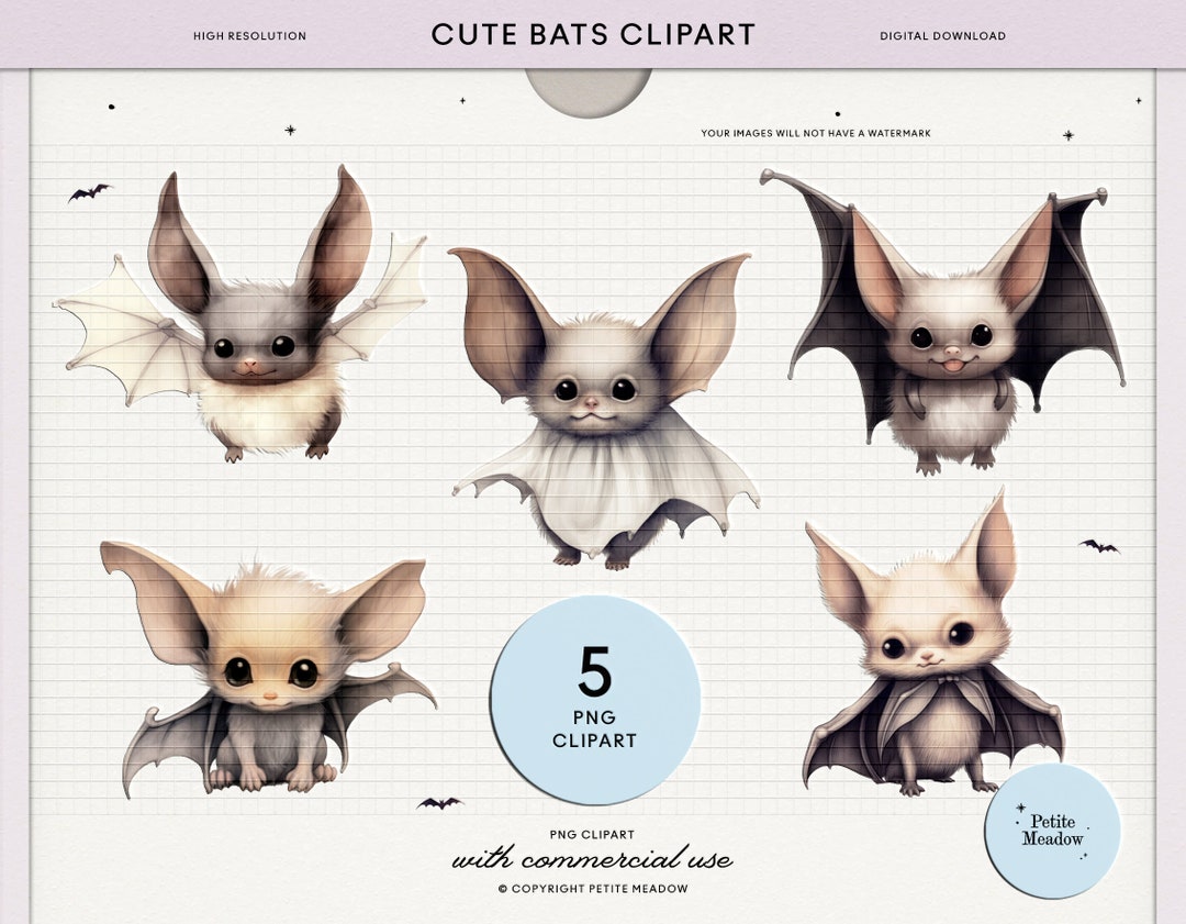 Cute Bats Watercolor Clipart Set Transparent PNG Wall Art - Etsy