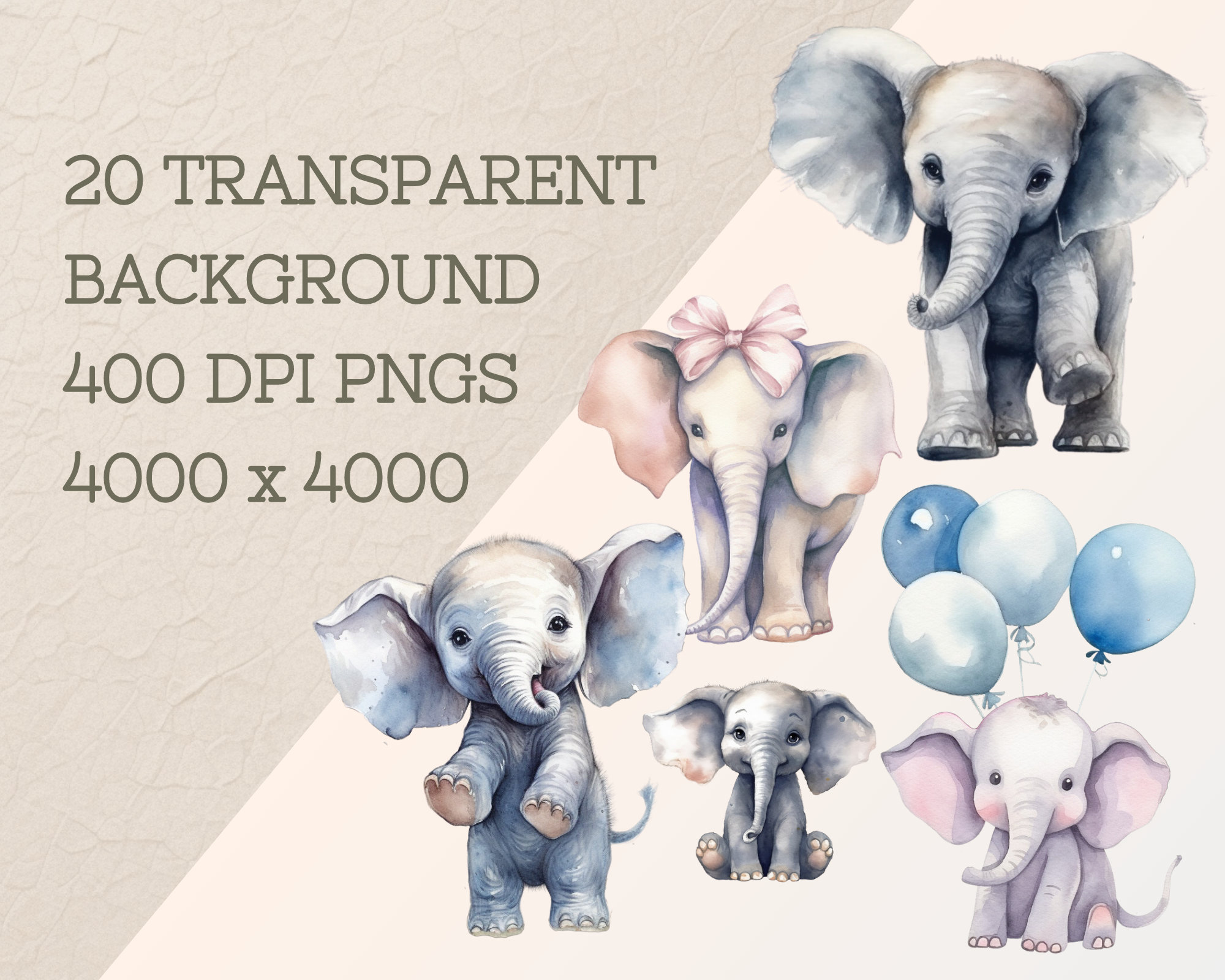 Watercolor Baby Elephant Clipart Bundle for Commercial Use Watercolor ...