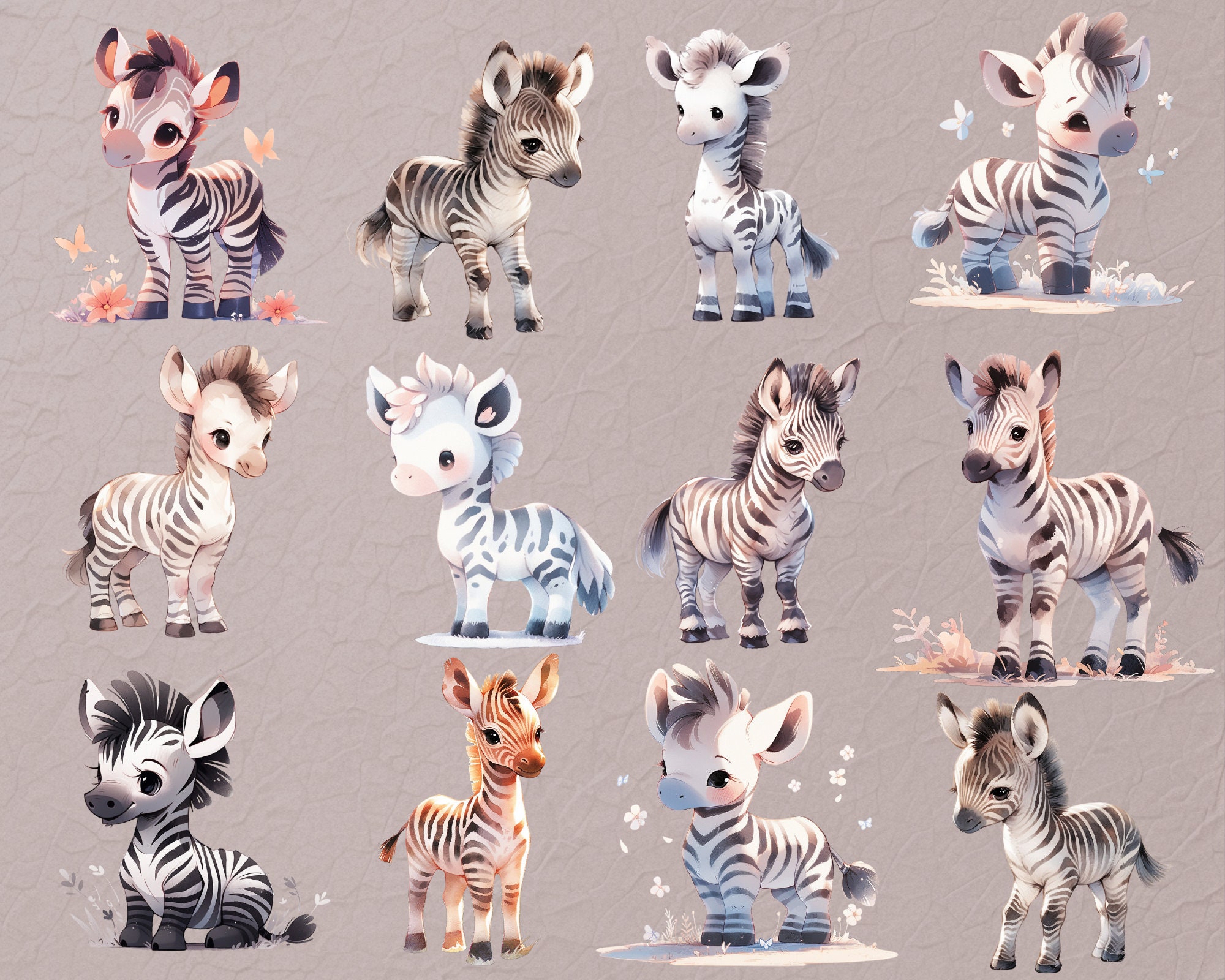 Watercolor Baby Zebra Clipart Bundle for Commercial Use Watercolor ...