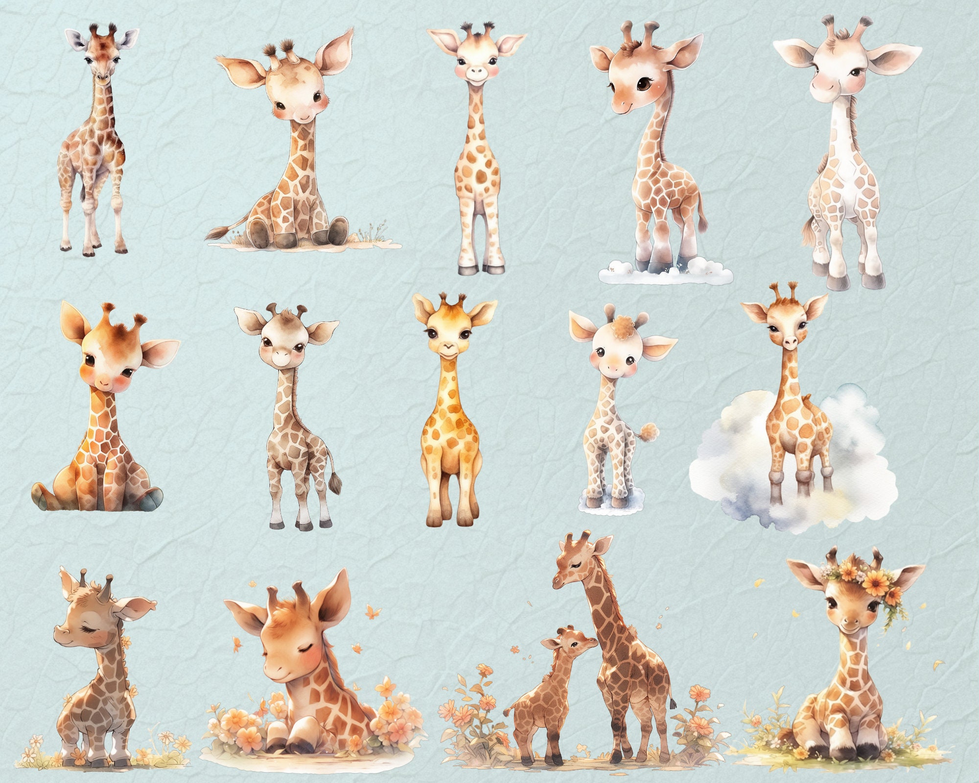 Watercolor Baby Giraffe Clipart Bundle for Commercial Use Watercolor ...