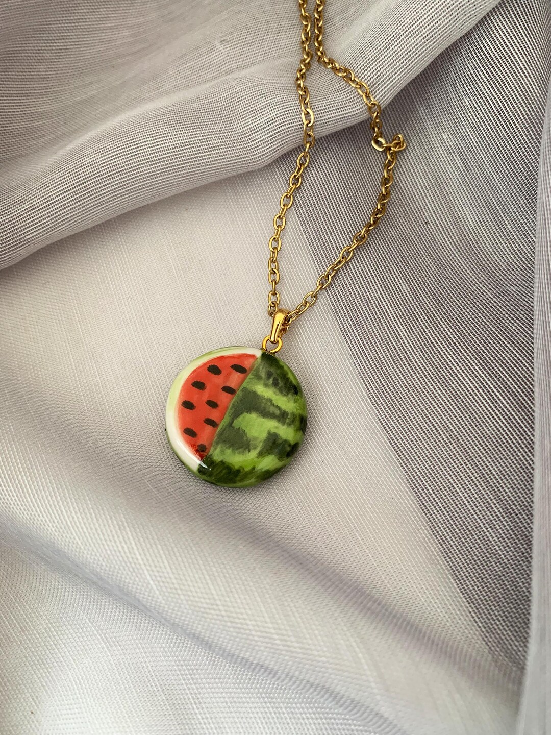 Painted Charm Half Melon, Ceramic Fruit Charm Watermelon Necklace ...