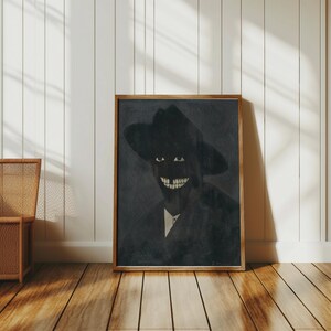 Dark Mysterious Figure Illustration Poster, Creepy Grinning Face Art ...