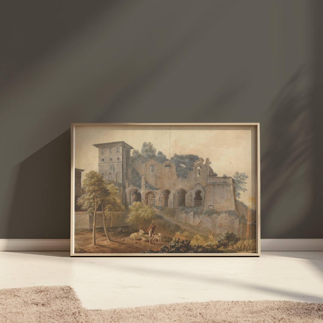 Vintage Ruins Art Print, Historic Architecture Poster, Pastoral Scene ...