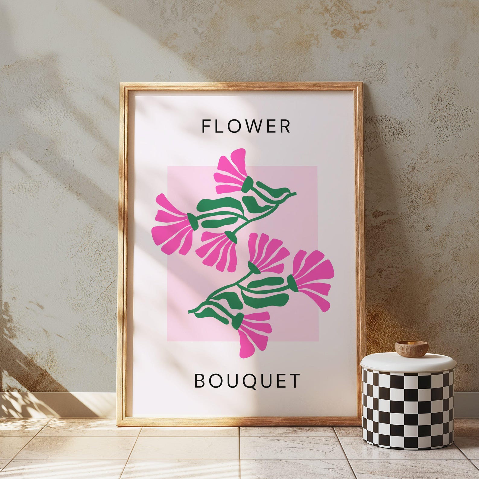 Flower Bouquet Print, Floral Wall Art, Pink and Green Flower Poster ...