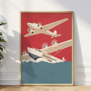 Vintage Seaplane Poster, Retro Aircraft Art Print, Colorful Aviation ...