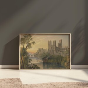Vintage Landscape Poster of Scenic Castle and River, Beautiful Historic ...