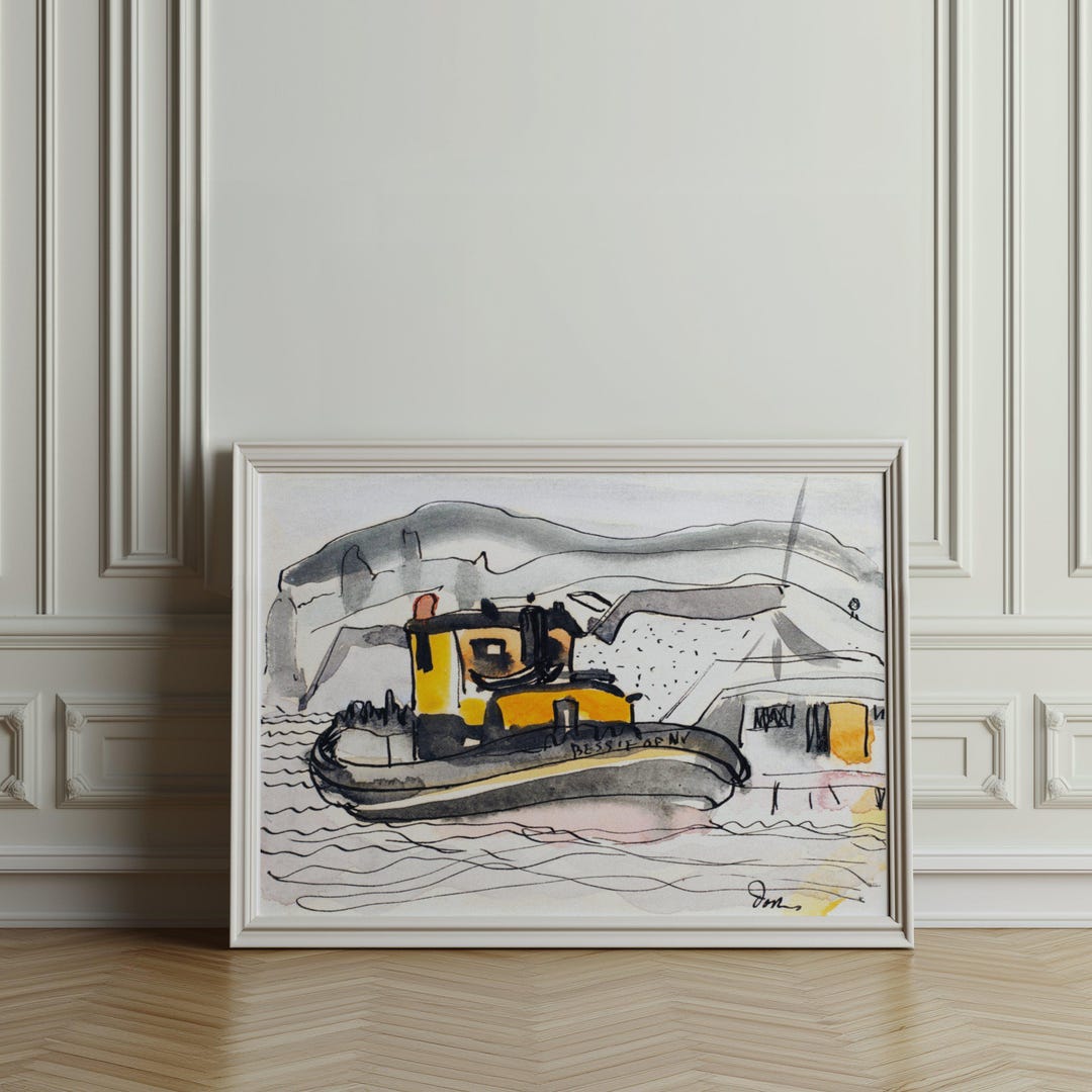 Tugboat Watercolor Art Print, Nautical Marine Wall Decor, Vintage Boat ...