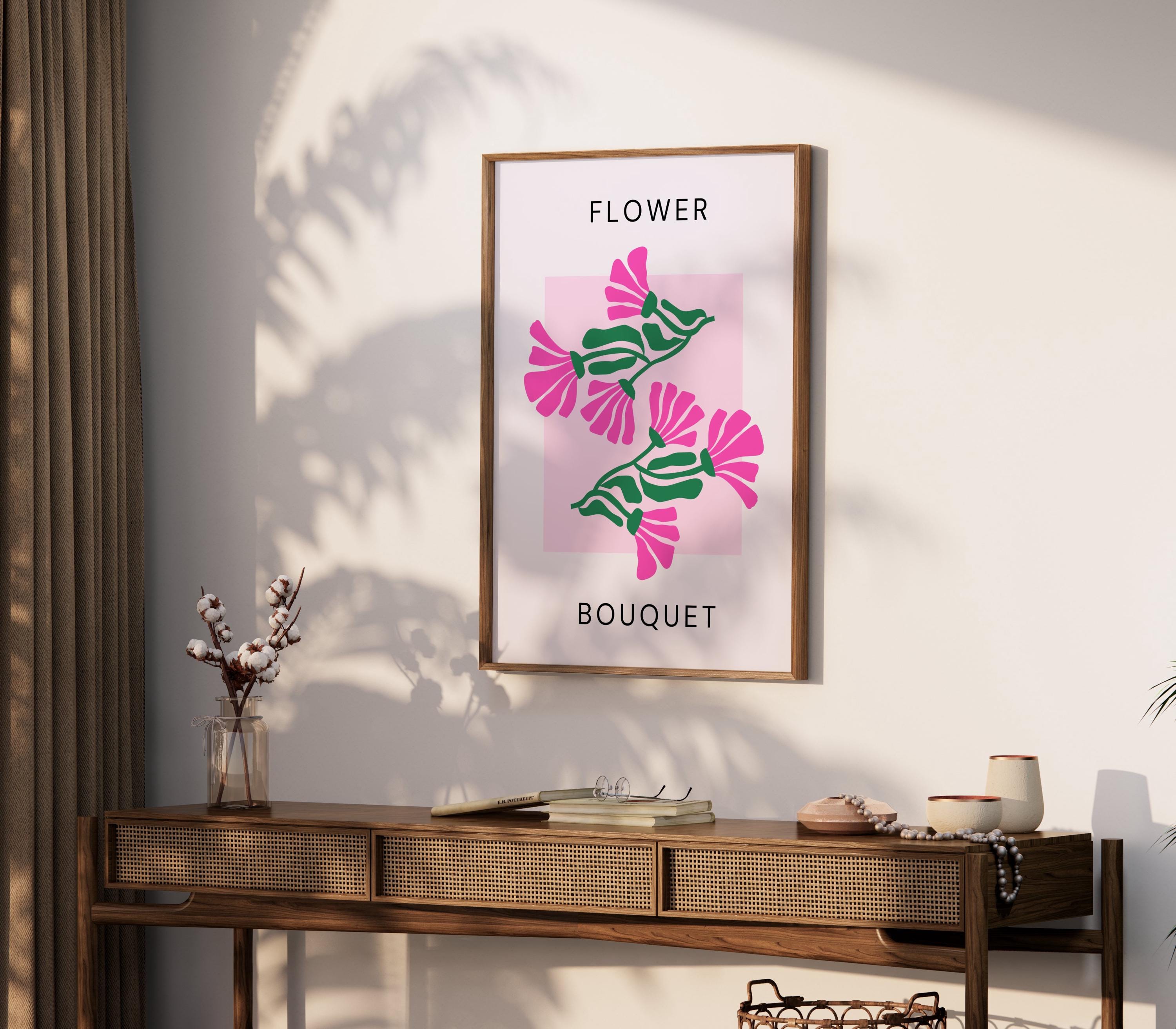 Flower Bouquet Print, Floral Wall Art, Pink and Green Flower Poster ...
