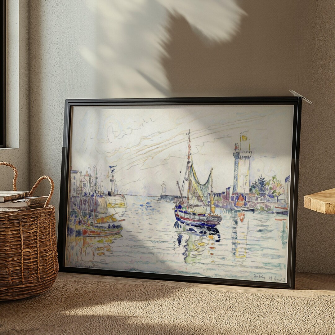 Coastal Harbor Scene Art Print, Colorful Vintage Poster, Wall Decor ...