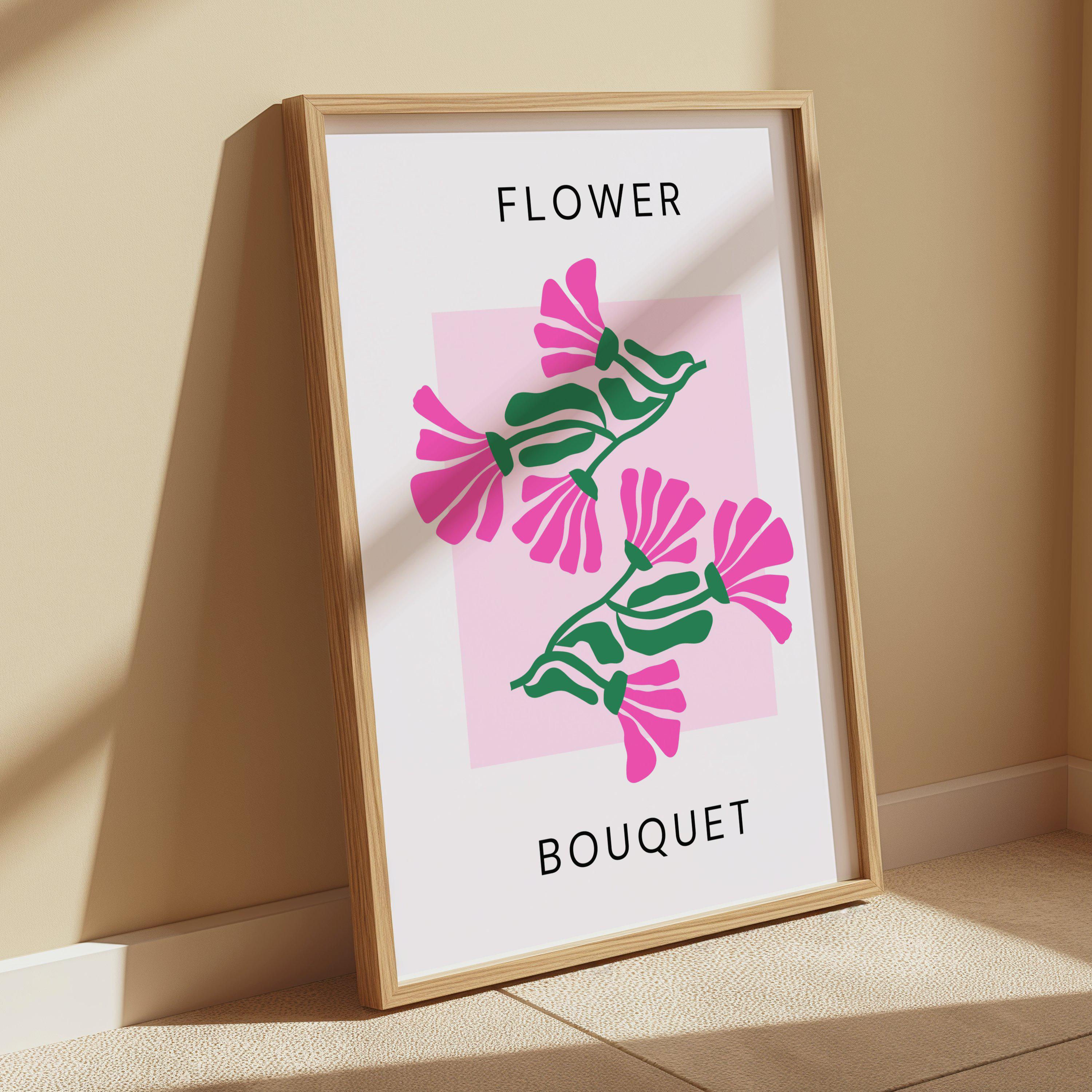 Flower Bouquet Print, Floral Wall Art, Pink and Green Flower Poster ...