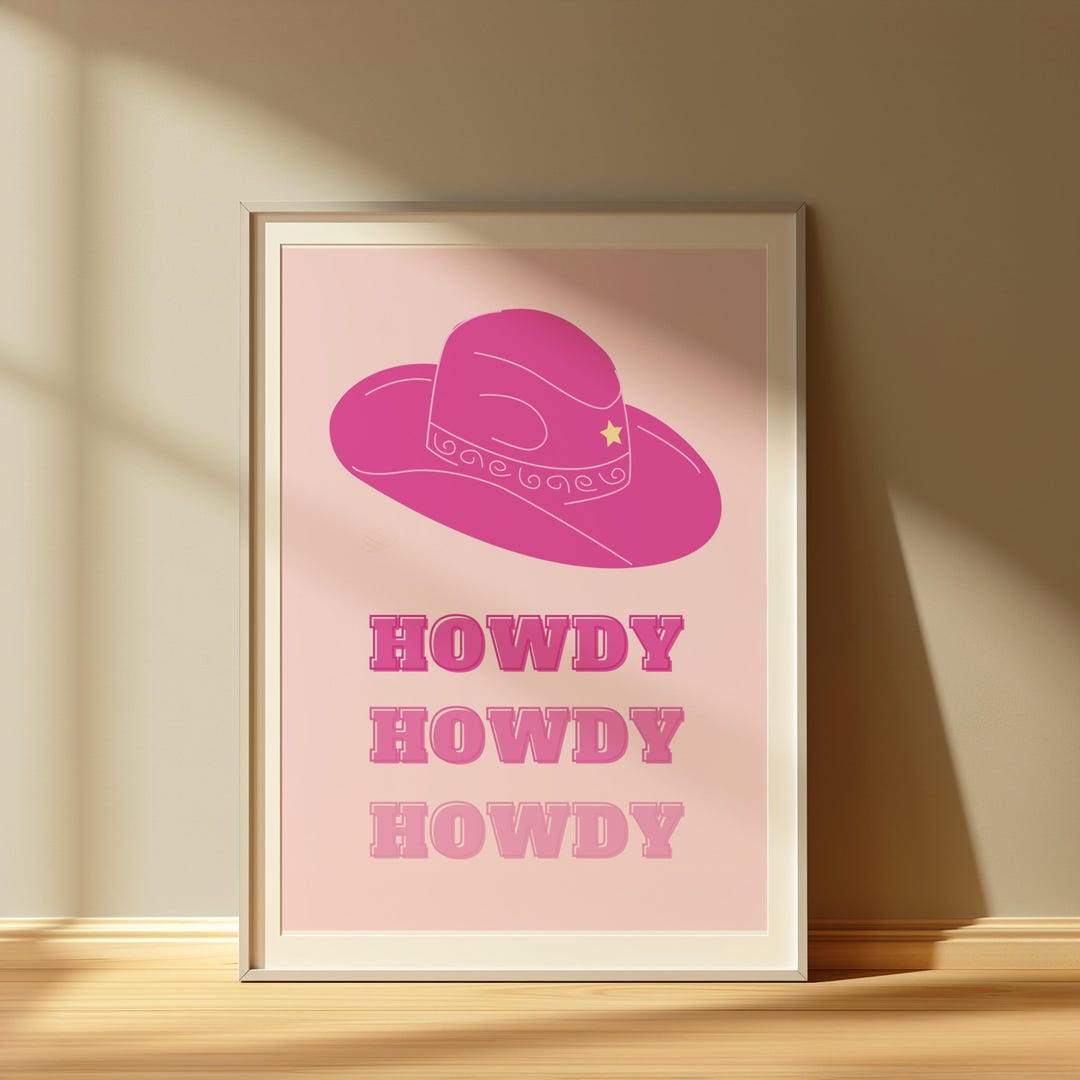 Howdy Howdy Howdy Poster, Fun Wall Art, Pink Cowboy Hat Print, Western ...