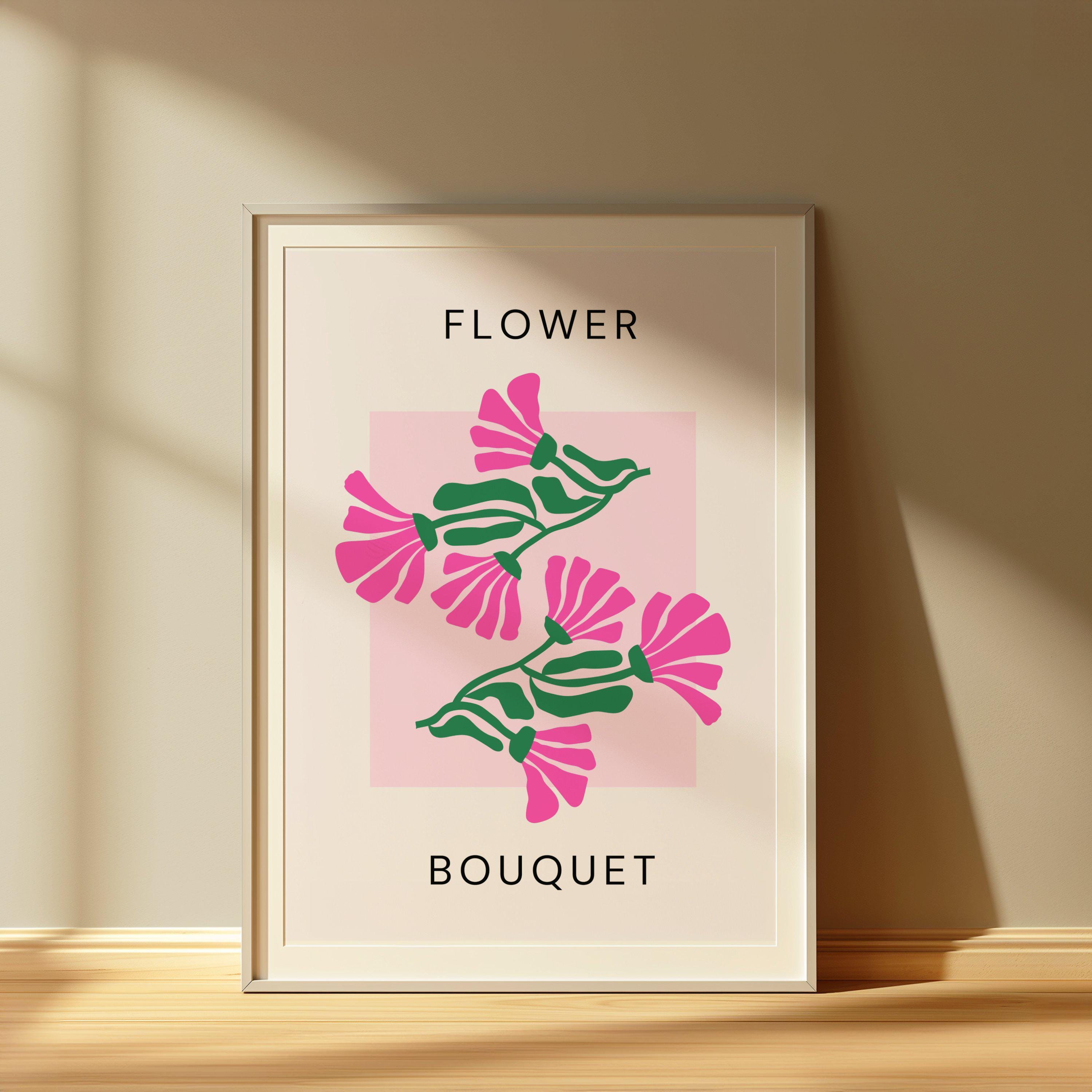 Flower Bouquet Print, Floral Wall Art, Pink and Green Flower Poster ...