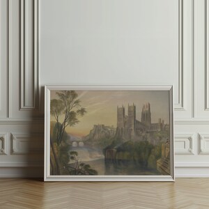 Vintage Landscape Poster of Scenic Castle and River, Beautiful Historic ...