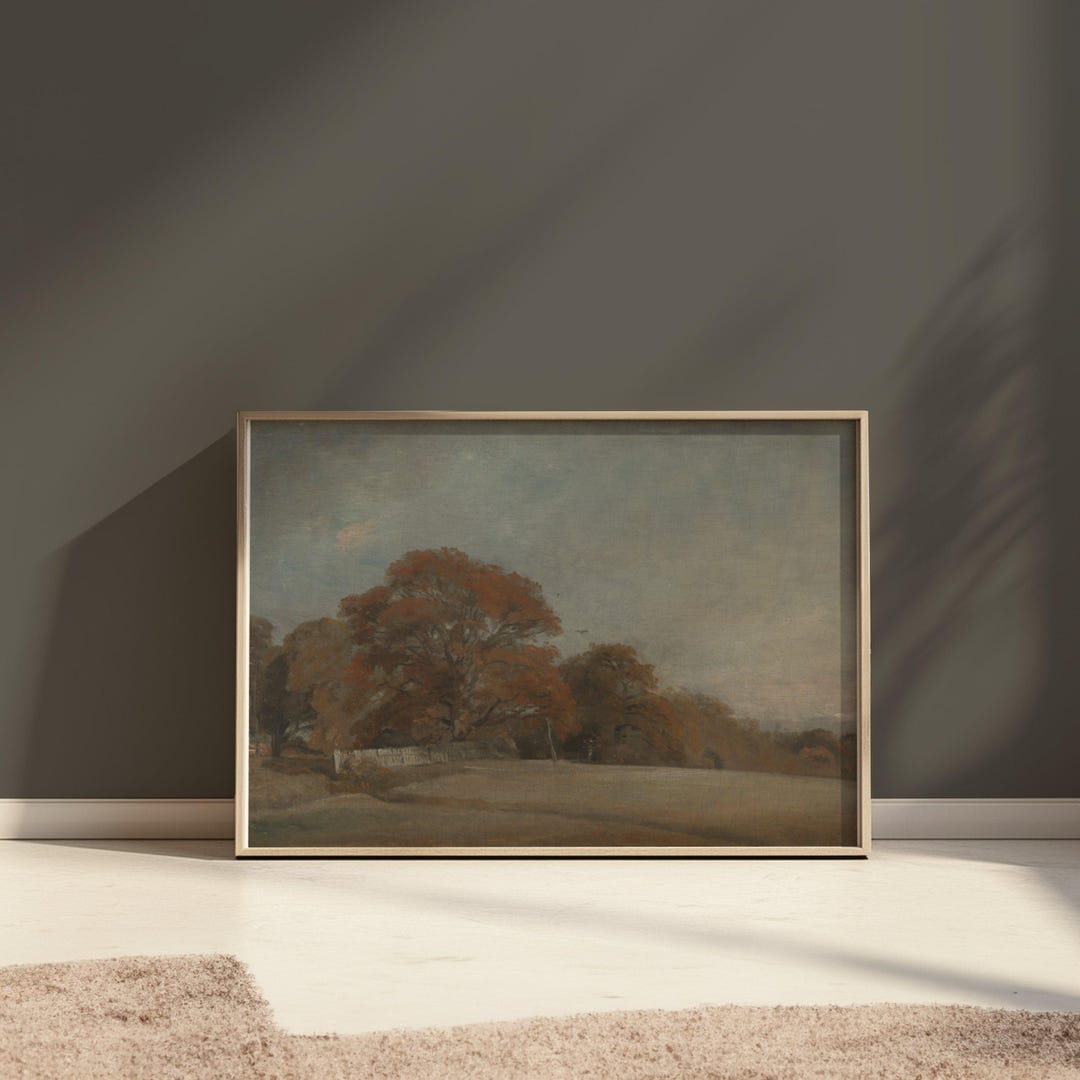 Autumn Landscape Poster, Serene Nature Wall Art, Fall Trees With Fence ...