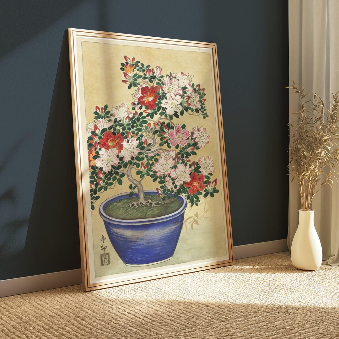Japanese Bonsai Tree Poster, Floral Bonsai Art Print, Japanese ...