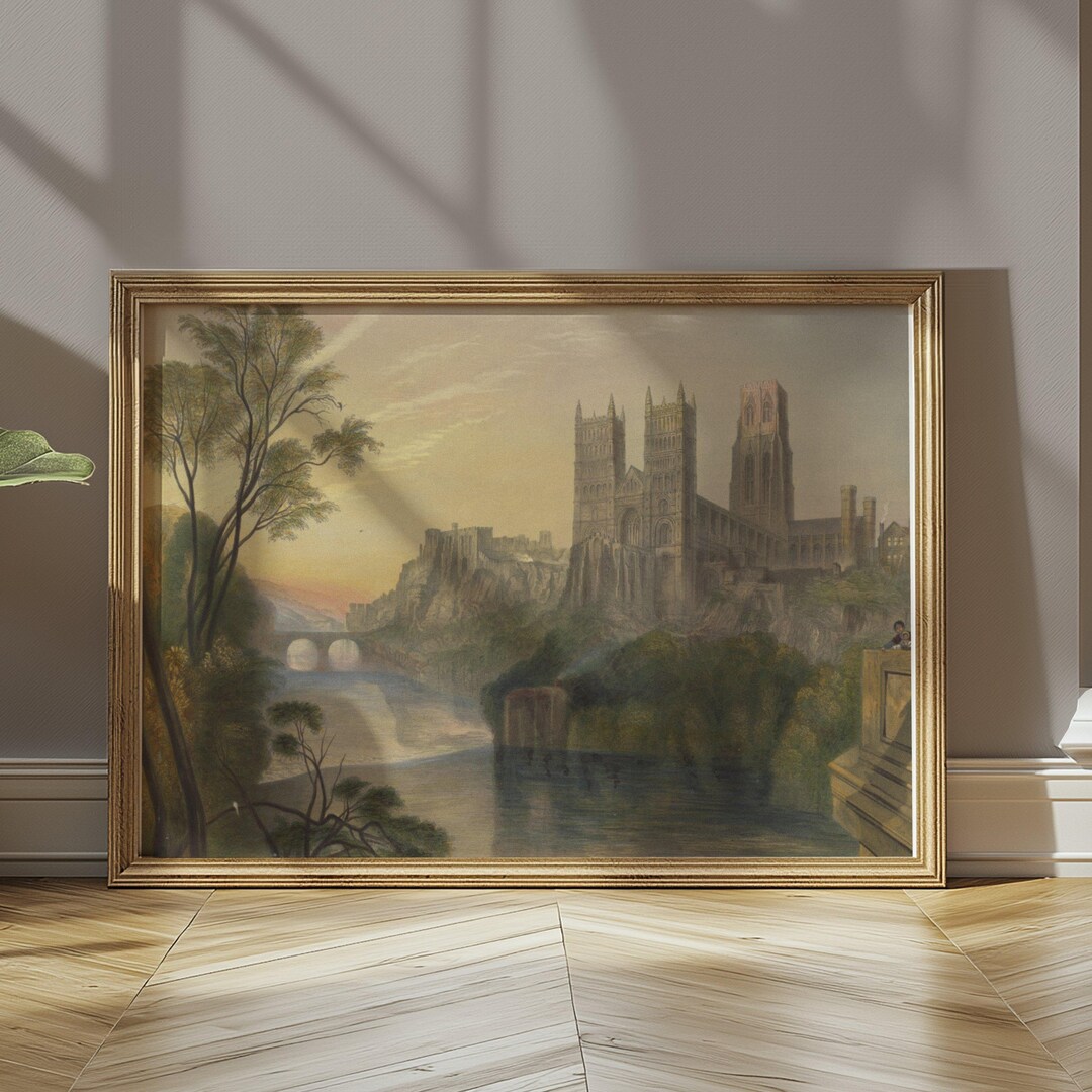 Vintage Landscape Poster of Scenic Castle and River, Beautiful Historic ...