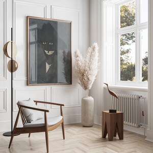 Dark Mysterious Figure Illustration Poster, Creepy Grinning Face Art ...