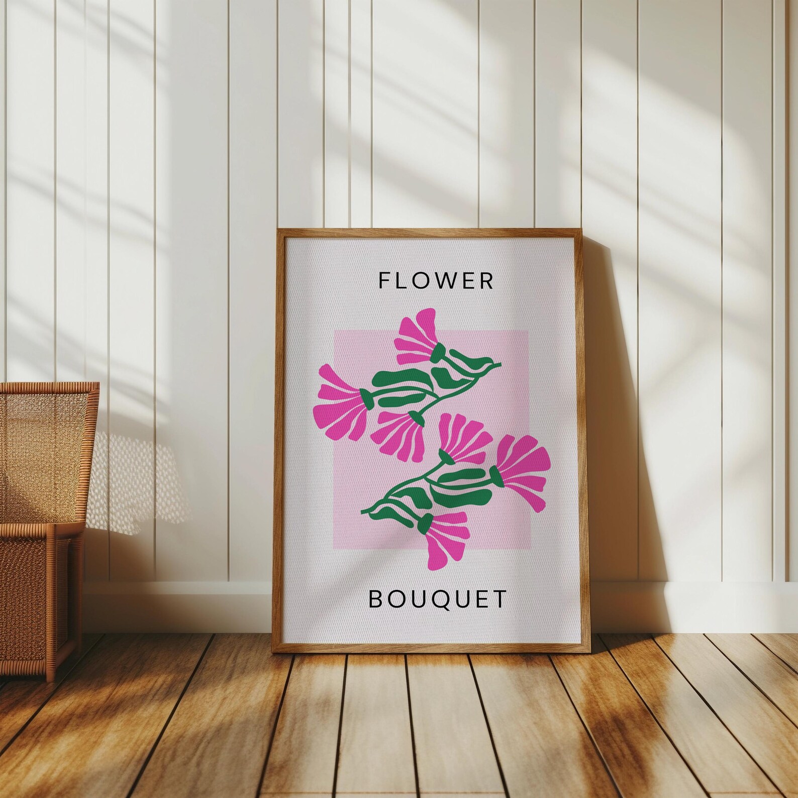 Flower Bouquet Print, Floral Wall Art, Pink and Green Flower Poster ...