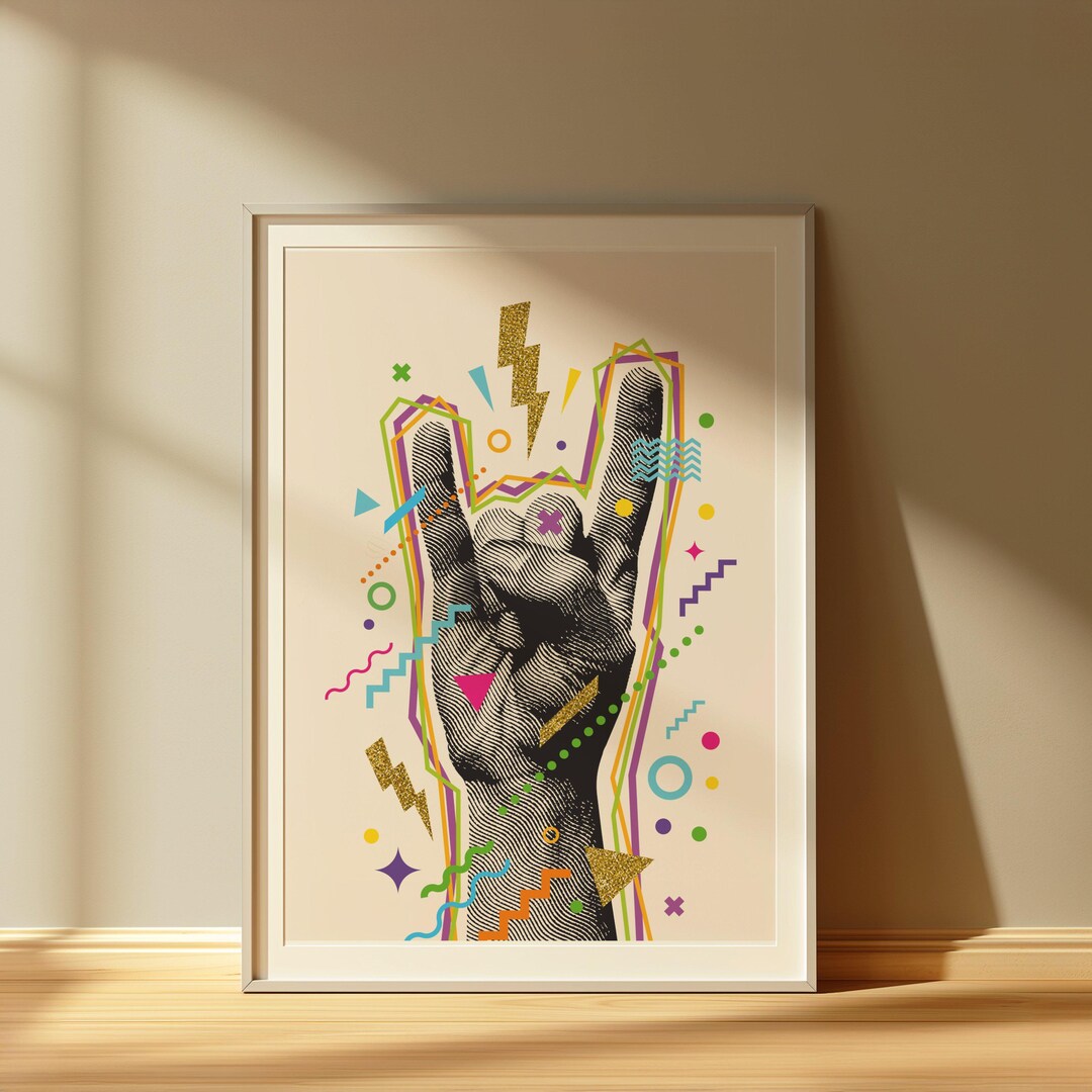 Retro Rock and Roll Hand Gesture Poster, Vintage Concert Art Print ...