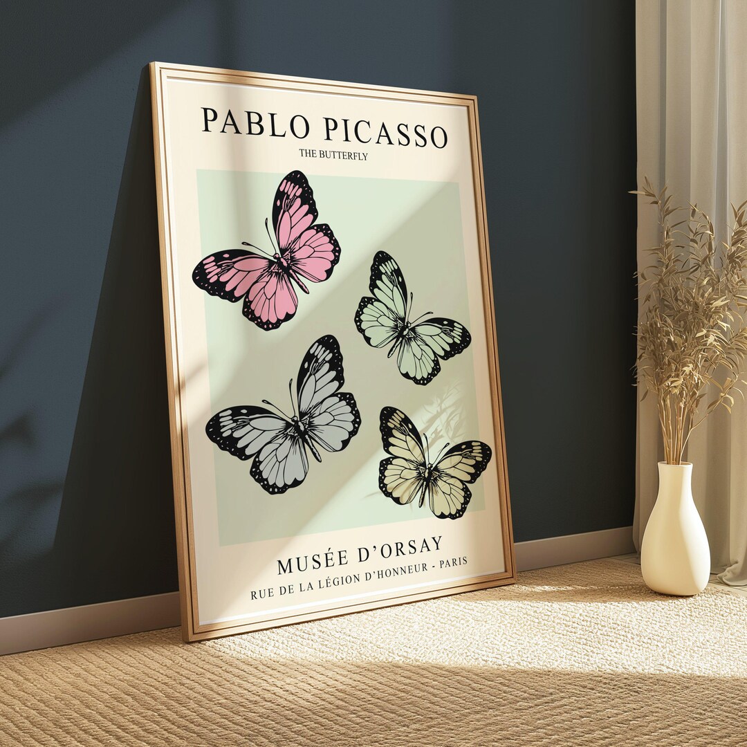 Pablo Picasso the Butterfly Poster, Four Colorful Butterflies Art Print ...