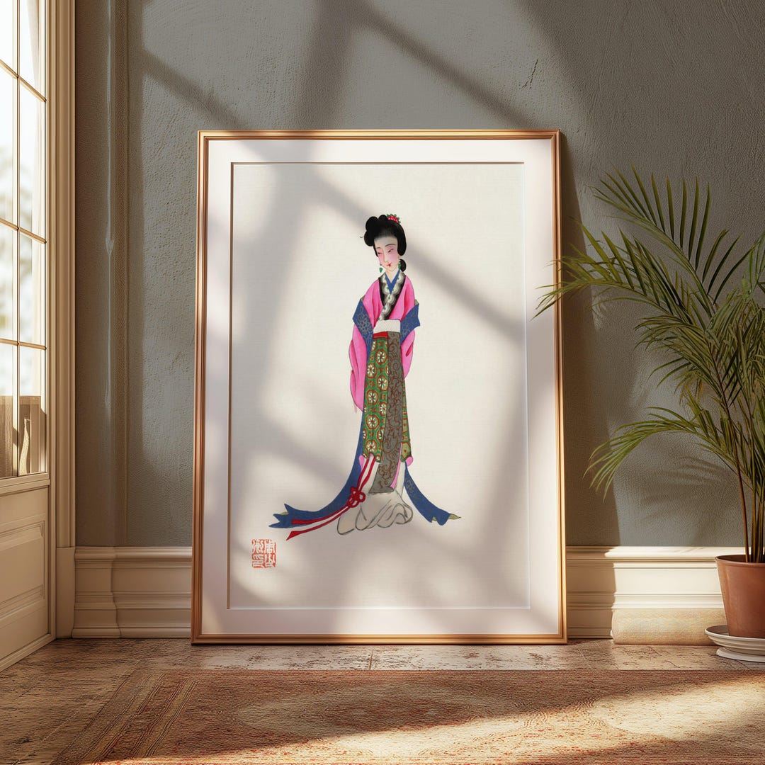 Vintage Chinese Lady Art Poster, Traditional Oriental Artwork, Elegant ...